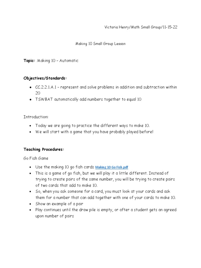 Making 10 Small Group | PDF | Numbers