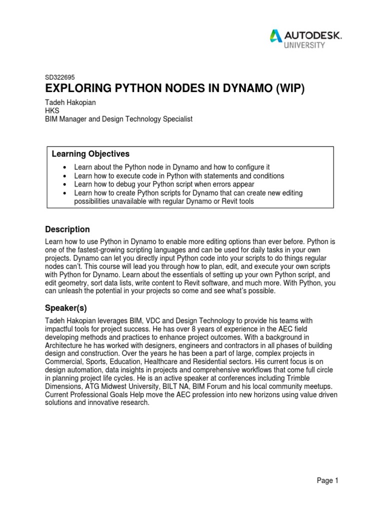 AU2019 - SD322695 - Exploring Python Nodes in Dynamo | PDF | Python (Programming Language ...