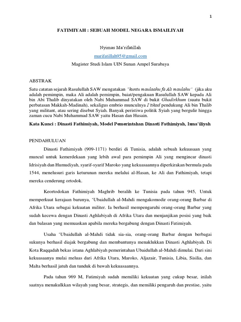 Fatimiyah: Sebuah Model Negara Ismailiyah | PDF
