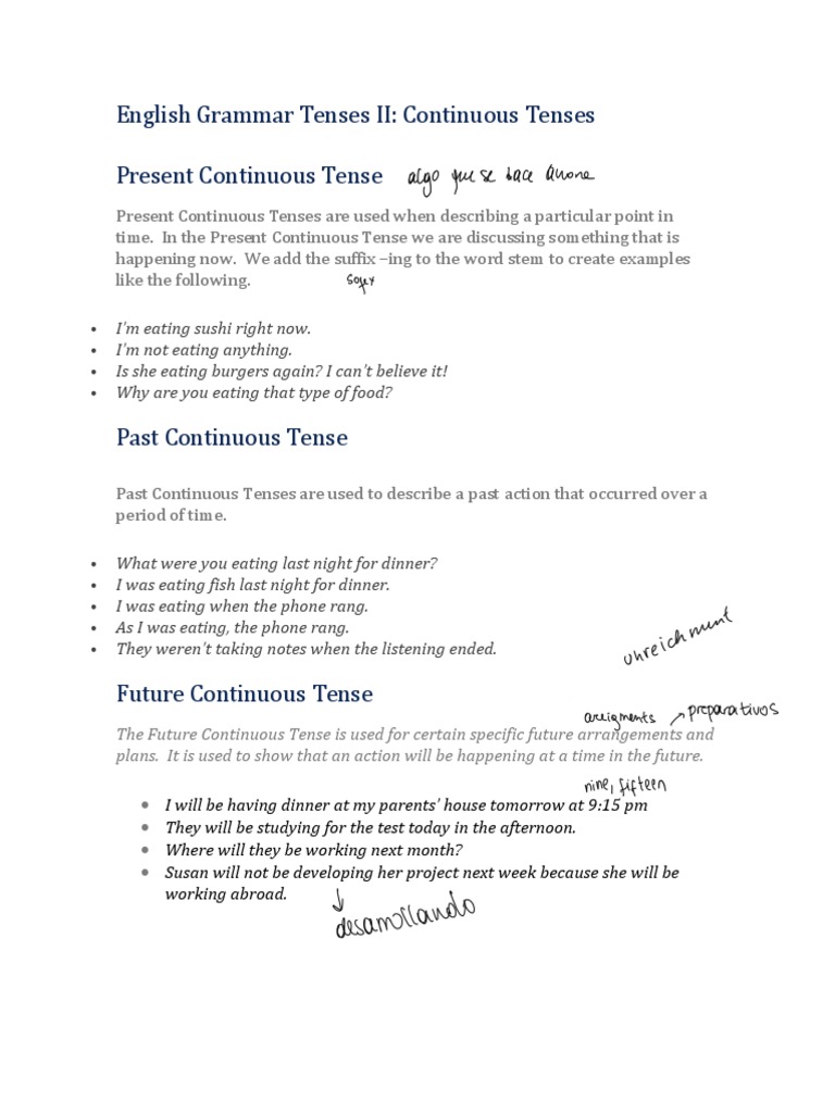 Continuous Tenses Overview | PDF | Self-Improvement