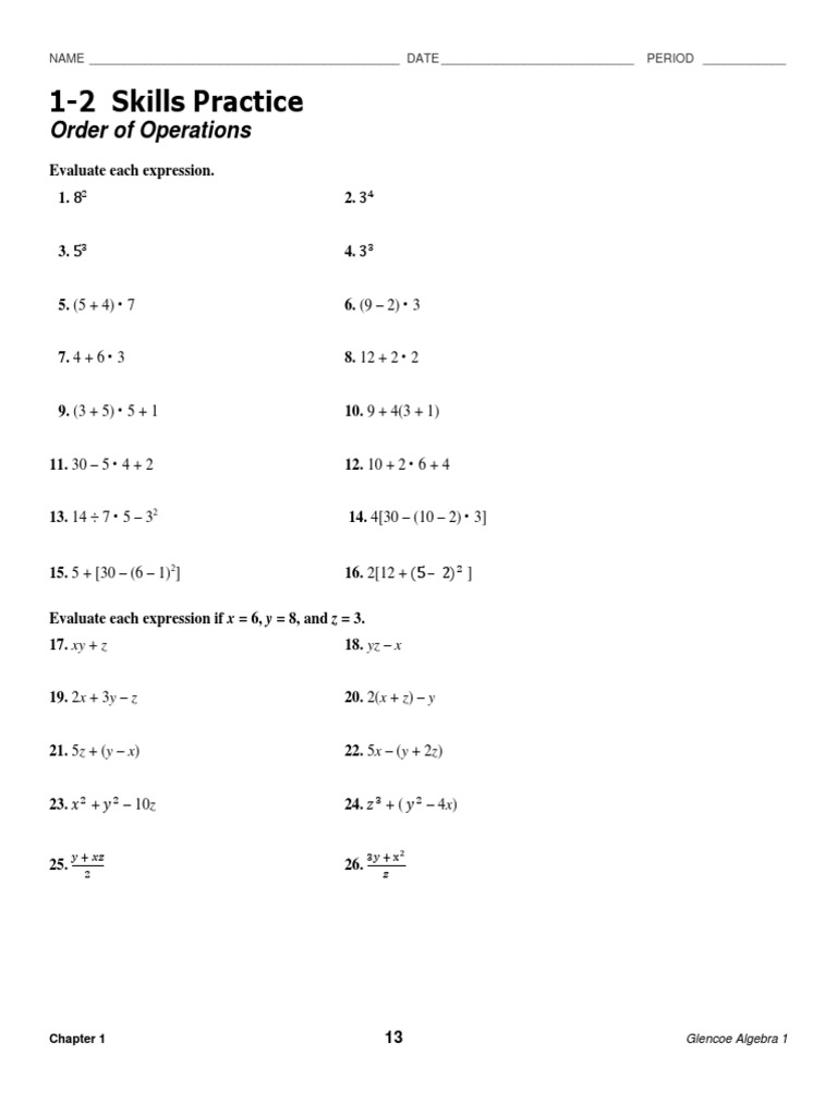 1-2 Order of Operations | PDF