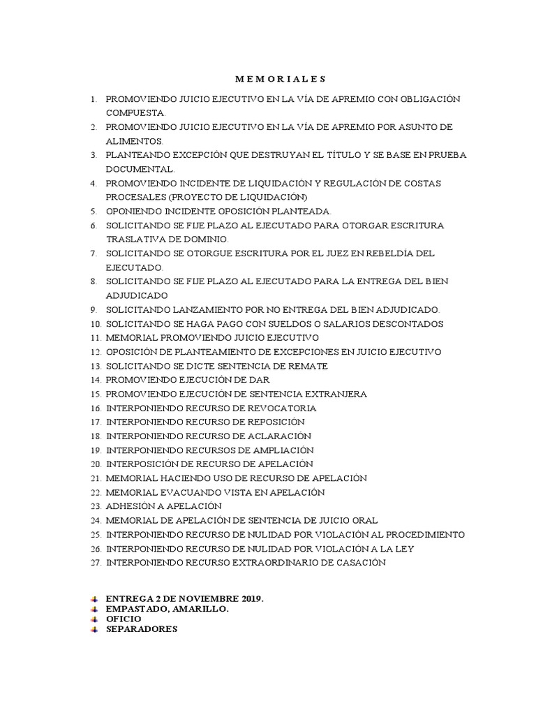 Listado de Memoriales | PDF