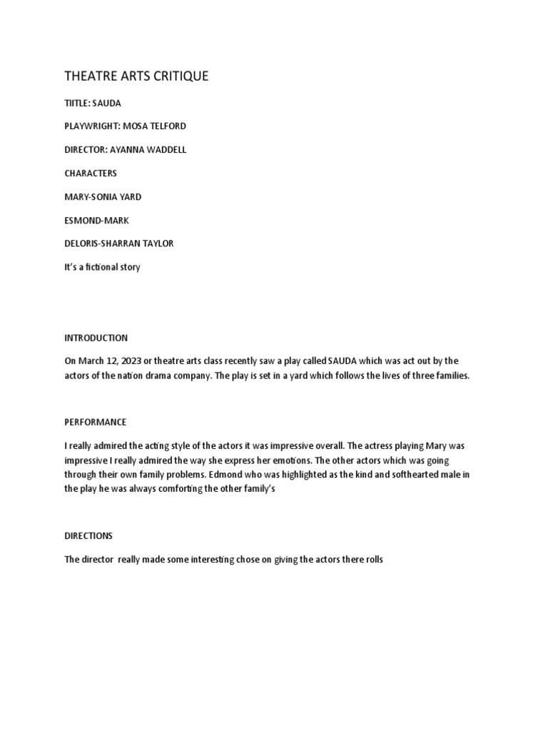 Theatre Arts Critique | PDF