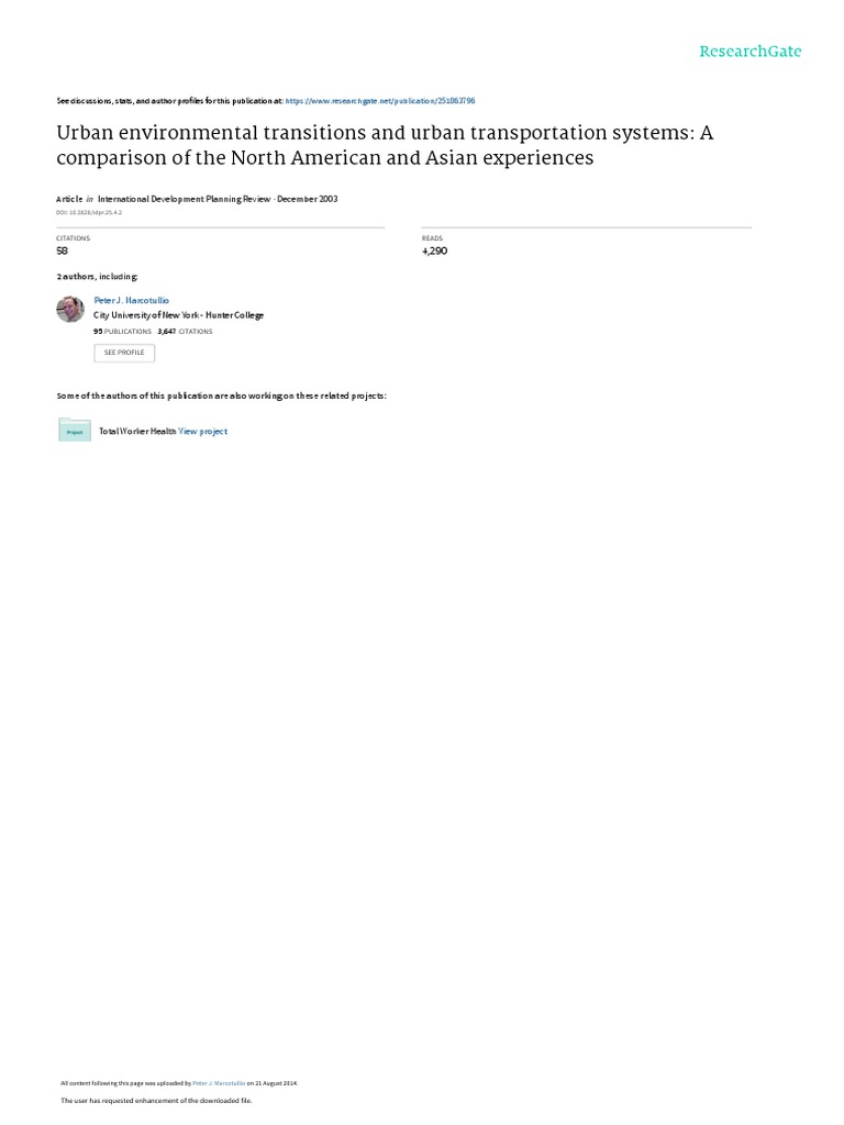 Urban Environmental Transitions and Urban Transpor | PDF | Economic ...