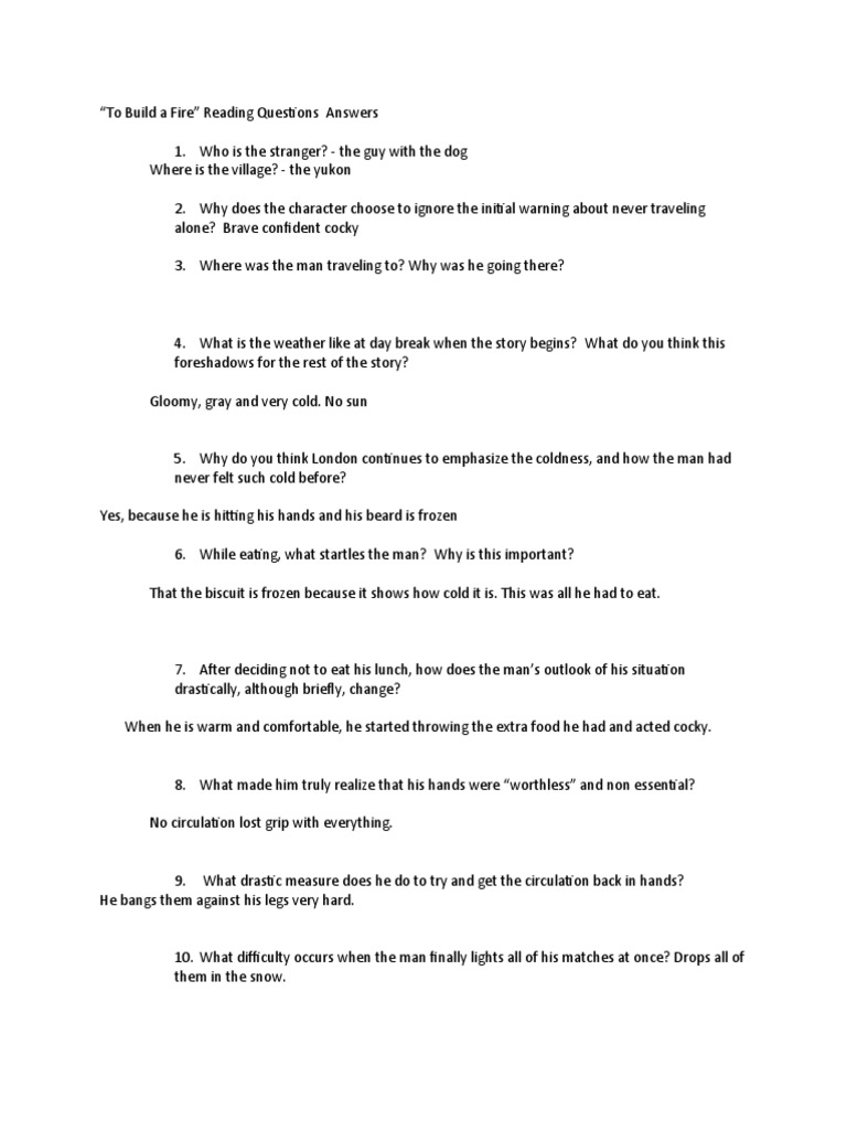 To Build A Fire Ques Ans | PDF
