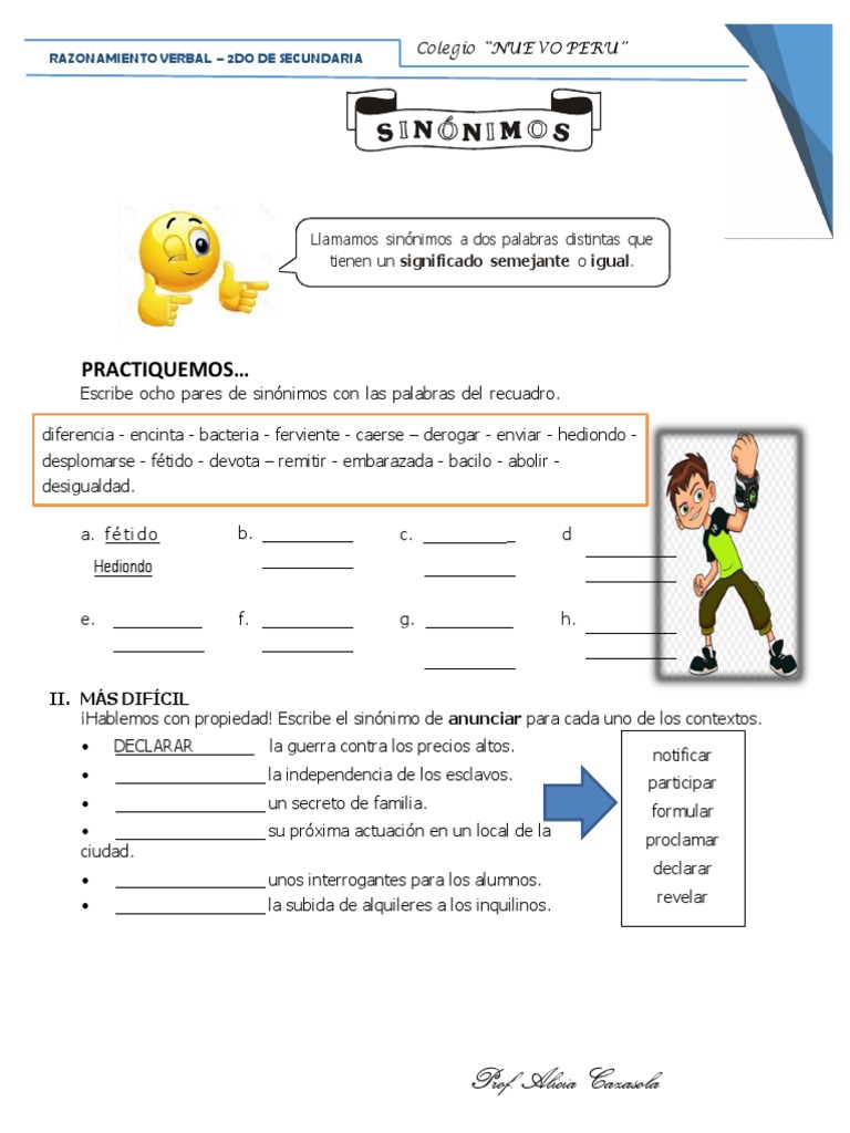 44444444444RV Sinonimos 2do Sec - Nuevo Perú | PDF