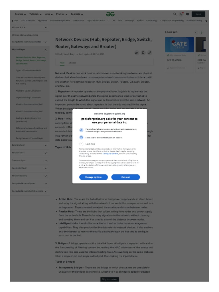 Network Devices (Hub, Repeater, Bridge, Switch, Router, Gateways and Brouter) | PDF | Network ...
