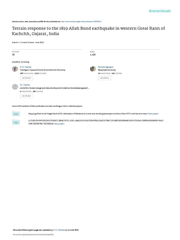 Terrain Response To The 1819 Allah Bund Earthquake in Western Great ...