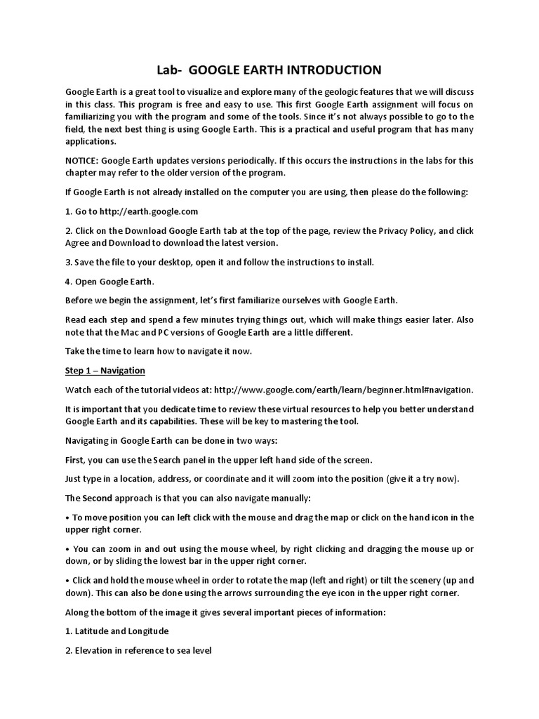 Lab 1-Google Earth Exercise | PDF | Compass | Software