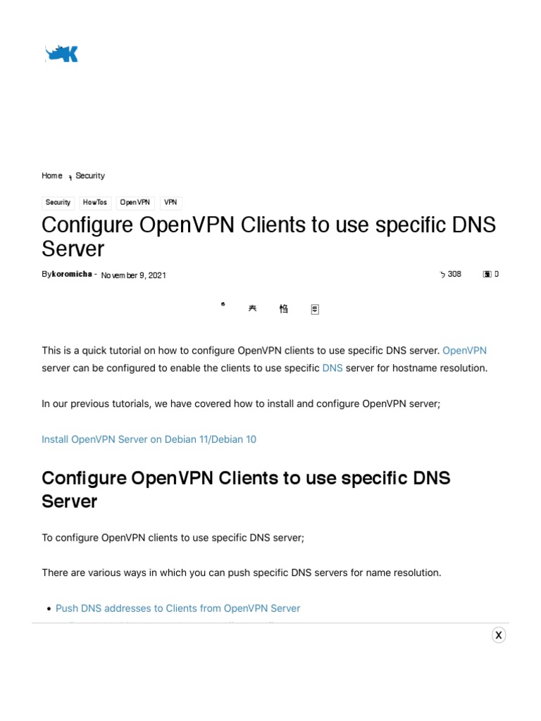 Configure OpenVPN Clients To Use Specific DNS Server | PDF | Domain Name System | Transport ...