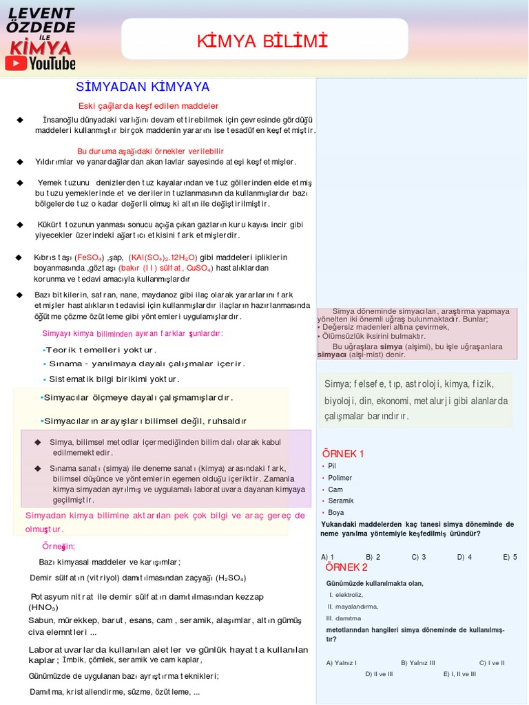 Kimya Bilimi: Simyadan Kimyaya | PDF
