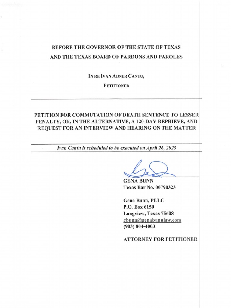 Cantu's Petition for Death Sentence Reprieve | PDF | Pardon | Habeas ...