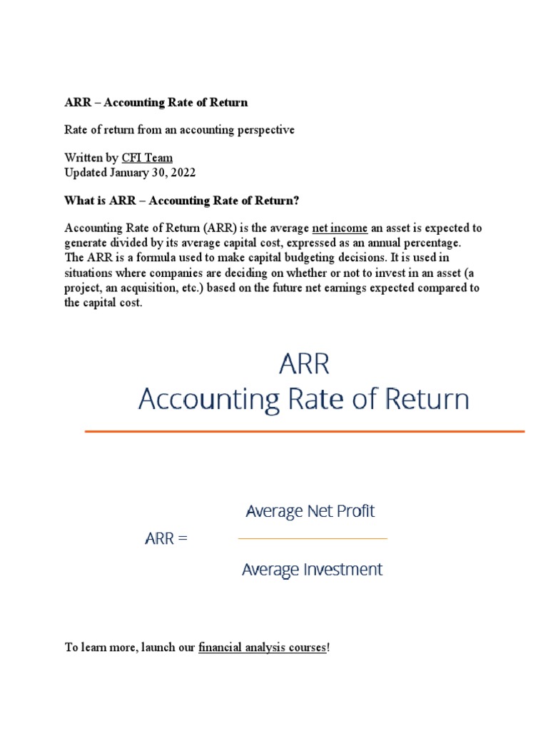 ARR - Accounting Rate of Return | PDF | Depreciation | Discounted Cash Flow
