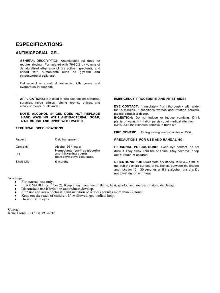 Ozo Hand Sanitizer Spec Sheet Rev.5 | PDF | Topical Medication | Ethanol