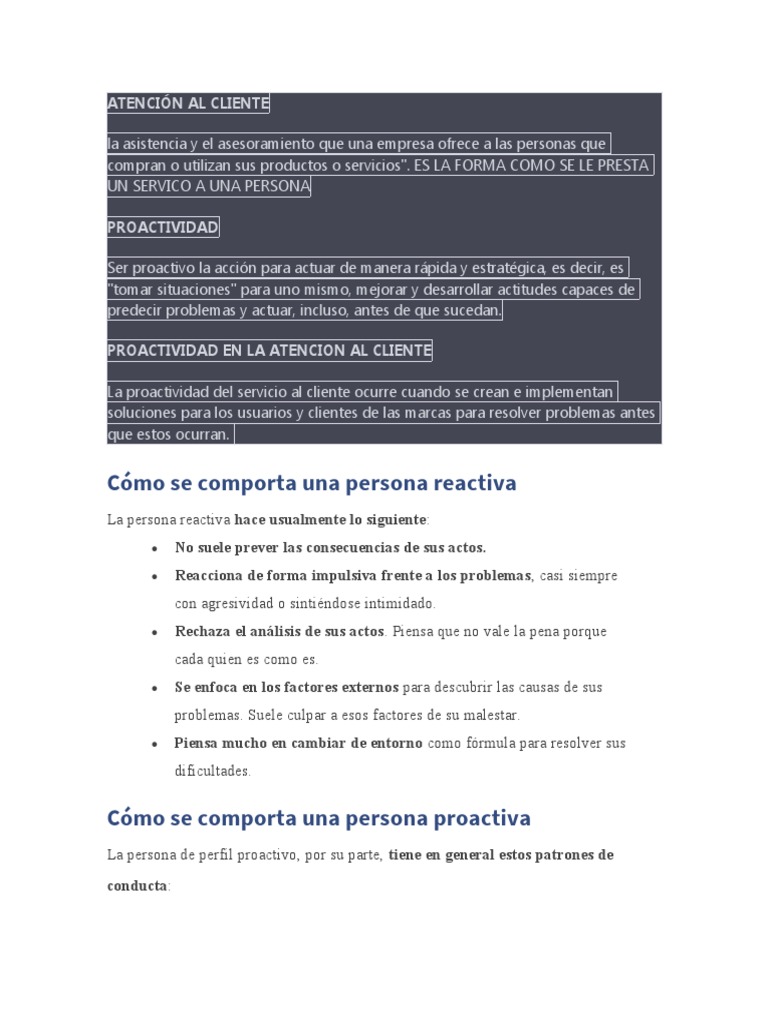 PROACTIVIDAD ATENCIÓN AL CLIENTE | PDF | Servicio al Cliente | Cliente