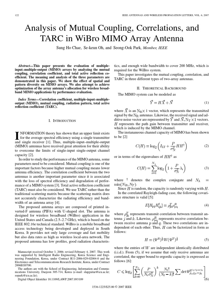 Analysis of Mutual Coupling, Correlations, and Tarc in Wibro Mimo Array Antenna | PDF | Mimo ...
