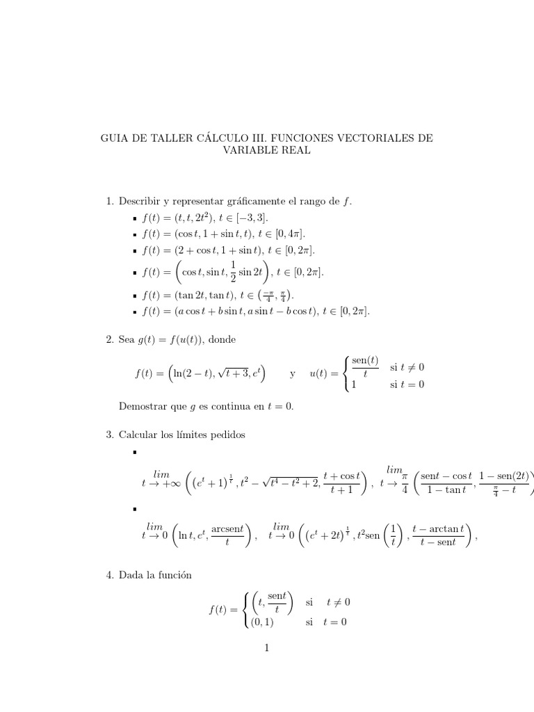 Guía de Funciones Vectoriales CHUNG | PDF | Integral | Física Matemática