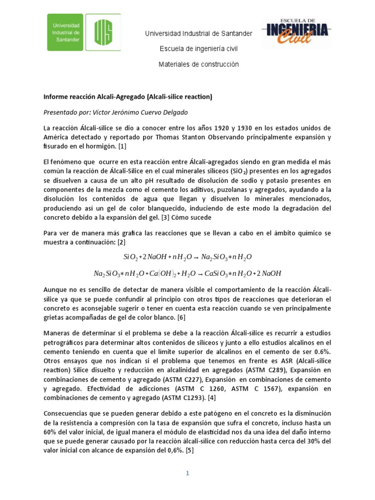 Inf. alcali-silice reaction | PDF | Hormigón | Cemento