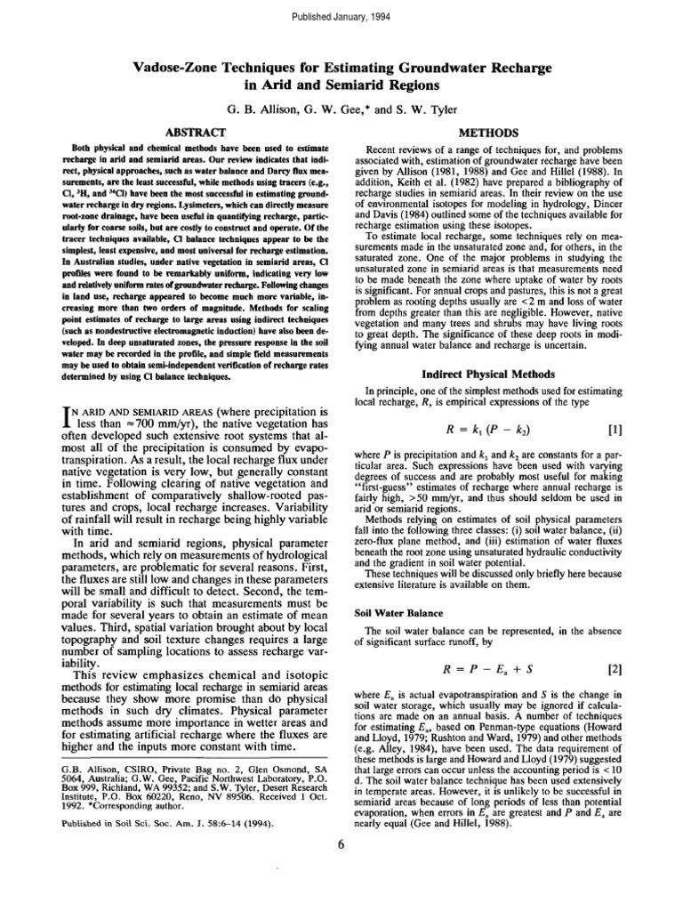 Soil Science Soc of Amer J - 1994 - Allison - Vadose Zone Techniques ...