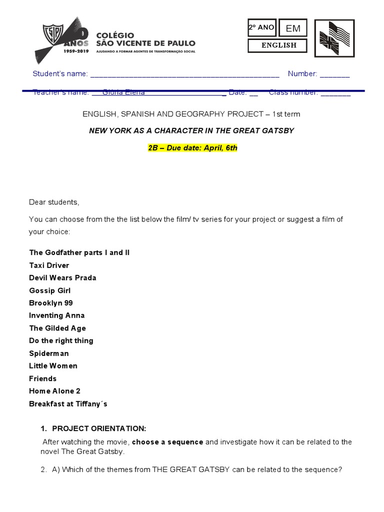 Student's Name: - Number: - Teacher's Name: Glória Elena - Date: - Class Number | PDF