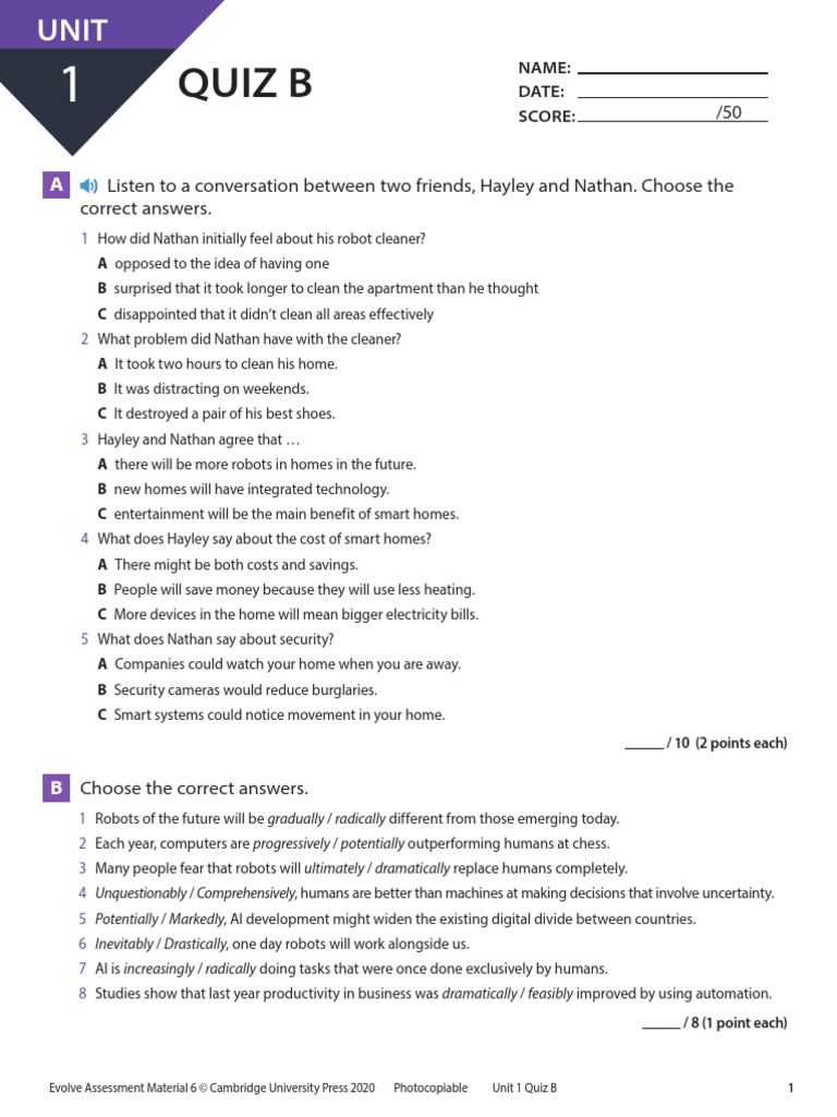 Evolve - L6 - Unit 1 Quiz - B | PDF | Artificial Intelligence ... Evolve - L6 - Unit 1 Quiz - B | PDF | Artificial Intelligence ...