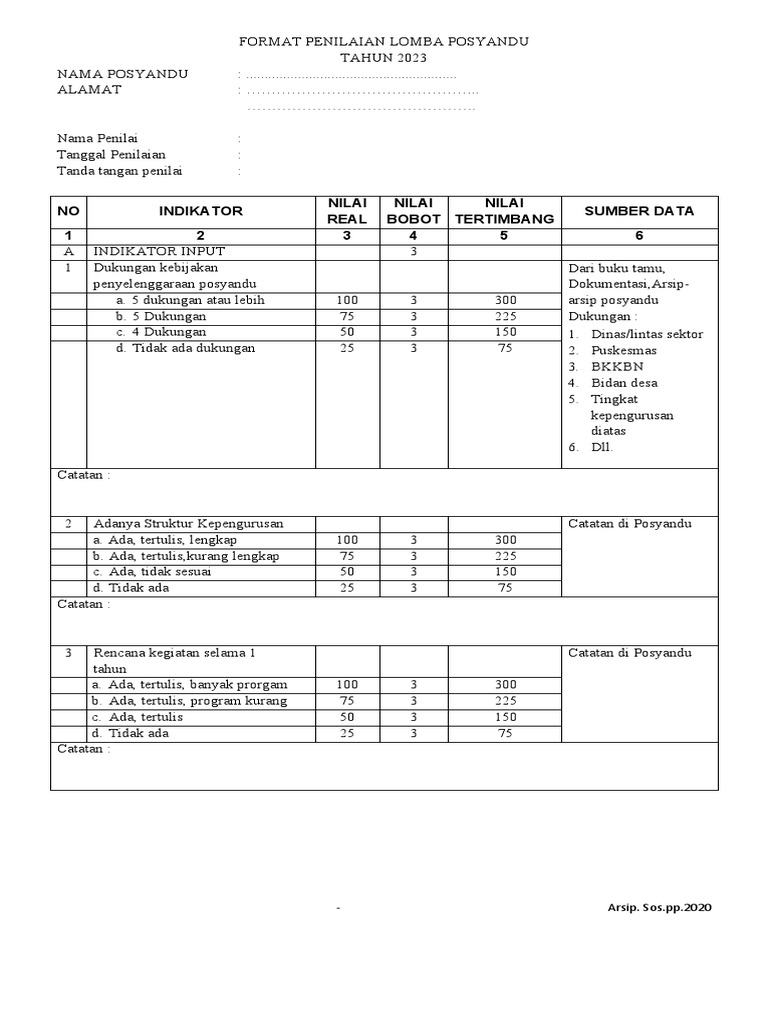 Format Penilaian Lomba Posyandu | PDF