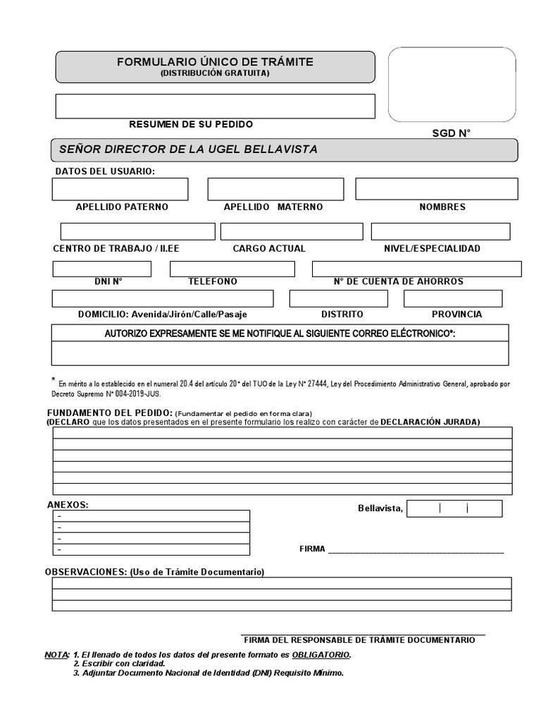 Formulario Unico de Tramite | PDF