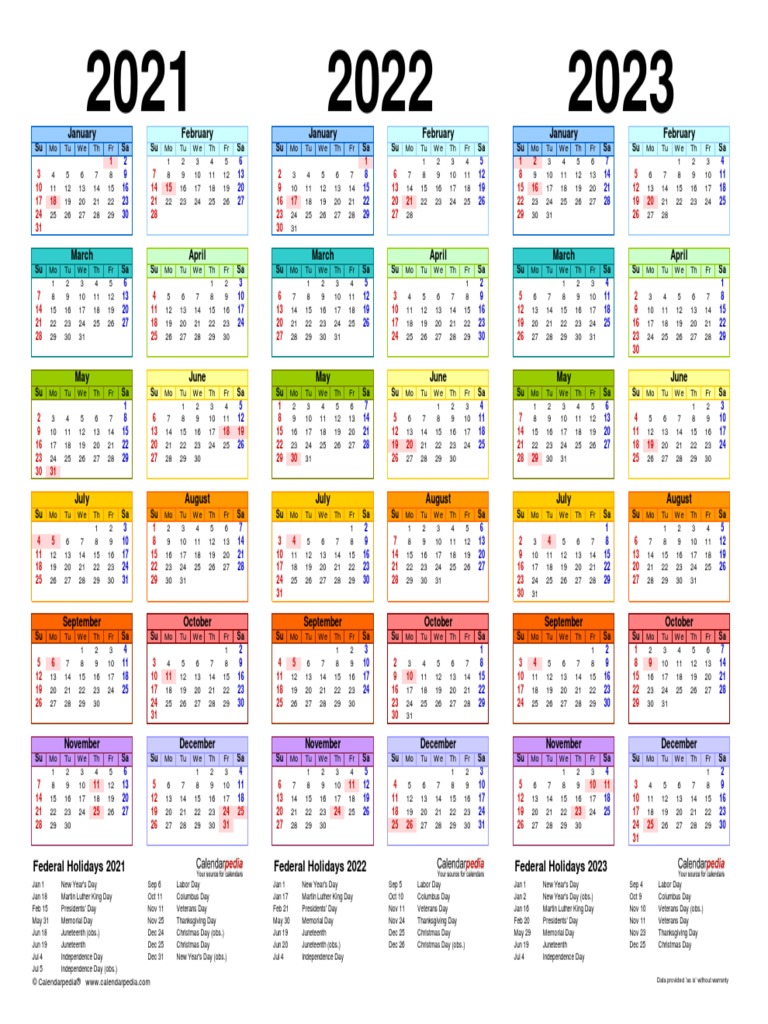 Three Year Calendar 2021 2022 2023 Landscape in Color | PDF