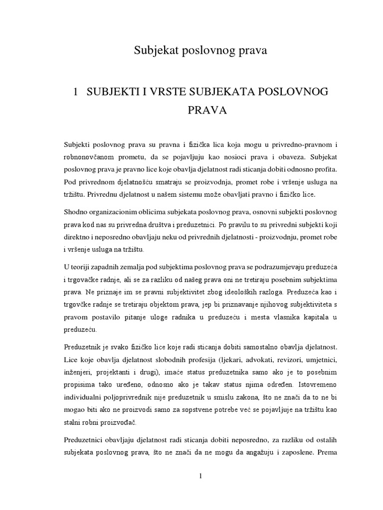 Subjekat Poslovnog Prava | PDF