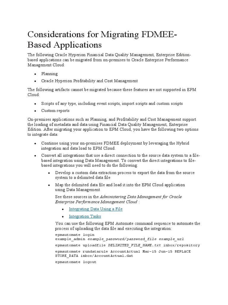 Considerations For Migrating FDMEE-Based Applications: Enterprise Performance Management Cloud | PDF