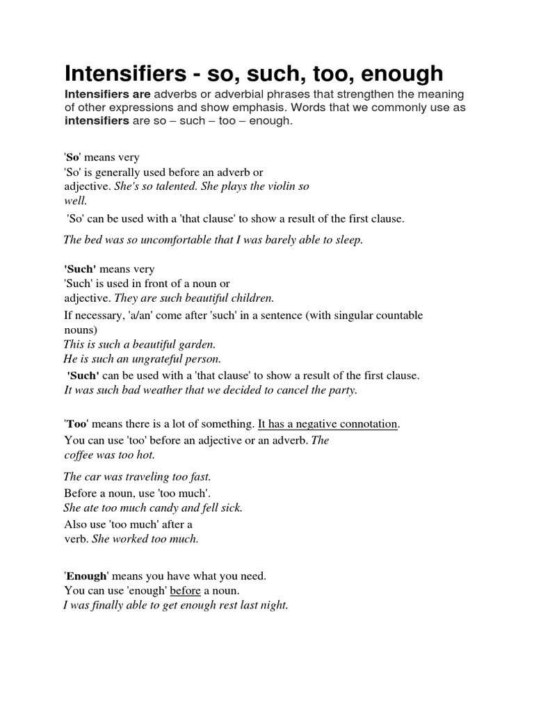 INTENSIFIERS-EXPLANATION | PDF