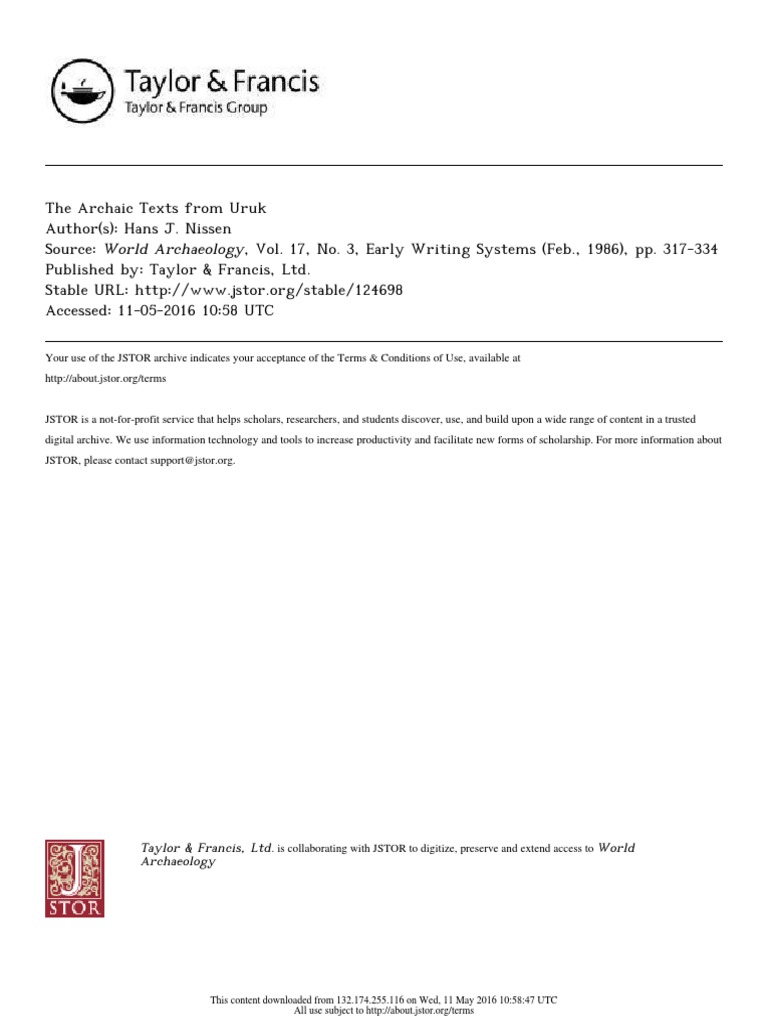 Hans J. Nissen - Early Writing Systems - The Archaic Texts From Uruk | PDF