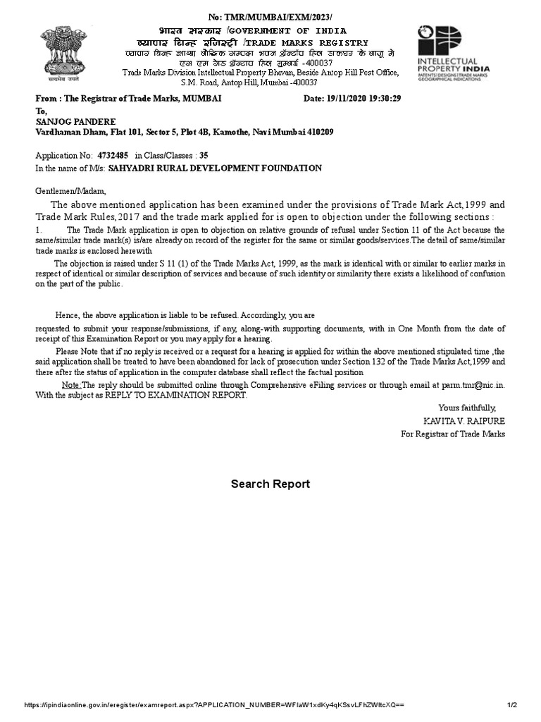 Examination Report - 4732485 | PDF | Trademark | Advertising