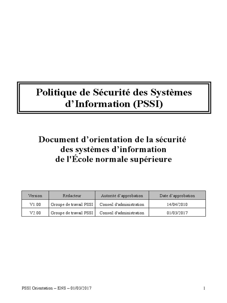 PSSI ENS : Sécurité des Systèmes d'Info | PDF