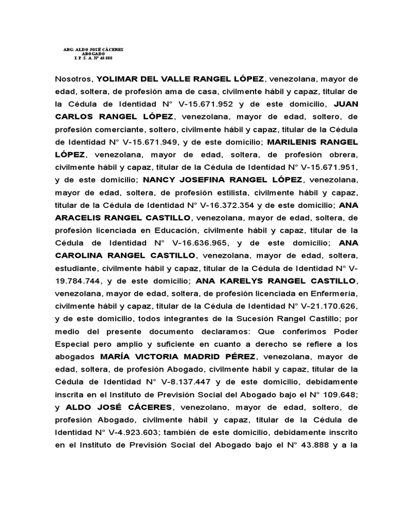 Aldo Caceres-Poder Sucesion Rangel Castillo | PDF | Justicia | Crimen y violencia