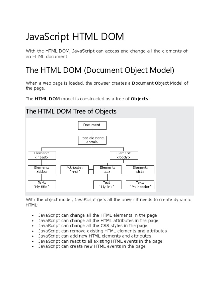 Javascript Dom | PDF | Document Object Model | Html Javascript Dom | PDF | Document Object Model | Html