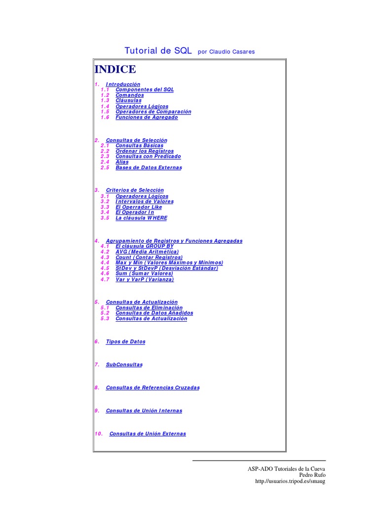 Tutorial de SQL | PDF | SQL | Ciencias de la Computación