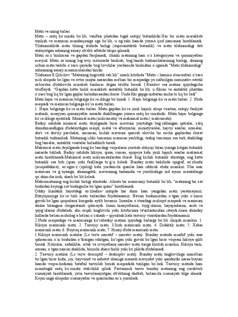 Matn Va Uning Turlari | PDF