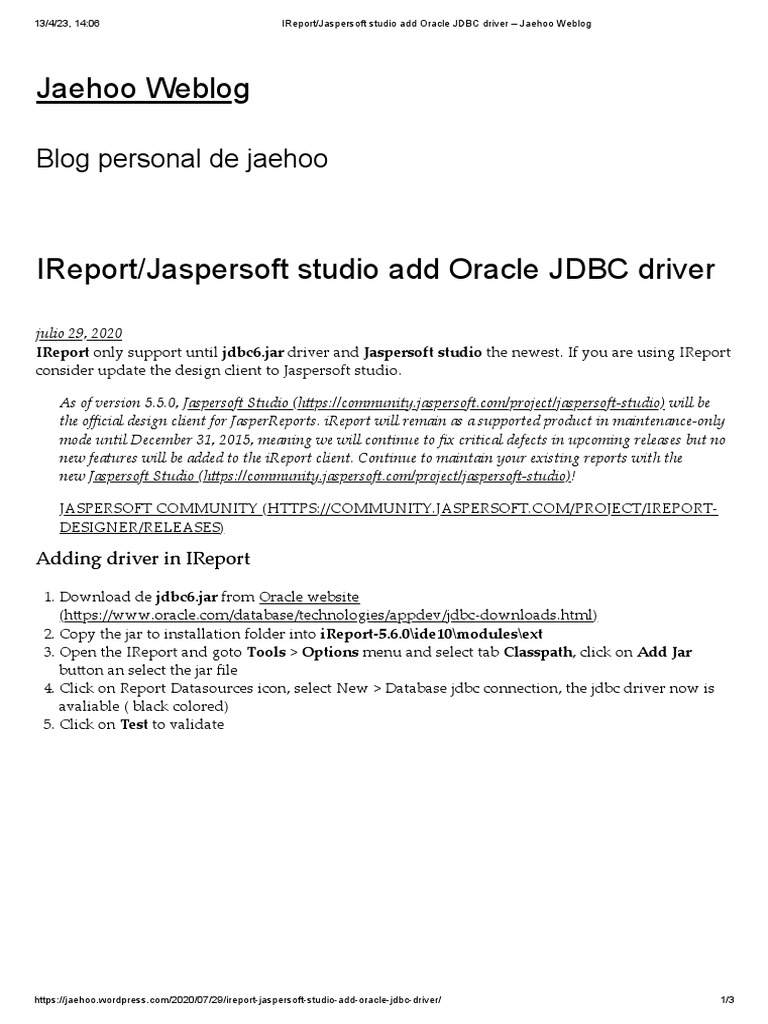 Add Oracle JDBC to Jaspersoft Studio | PDF | Java Platform | Software