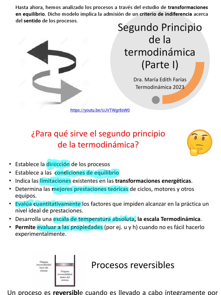 Segundo Principio de La Termodinámica (Parte I) : Dra. María Edith ...