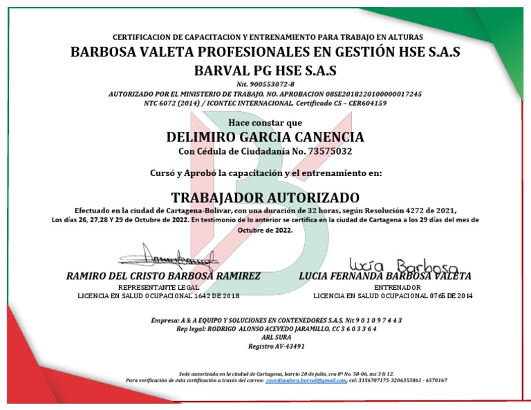 Certificado de Altura Delimiro | PDF