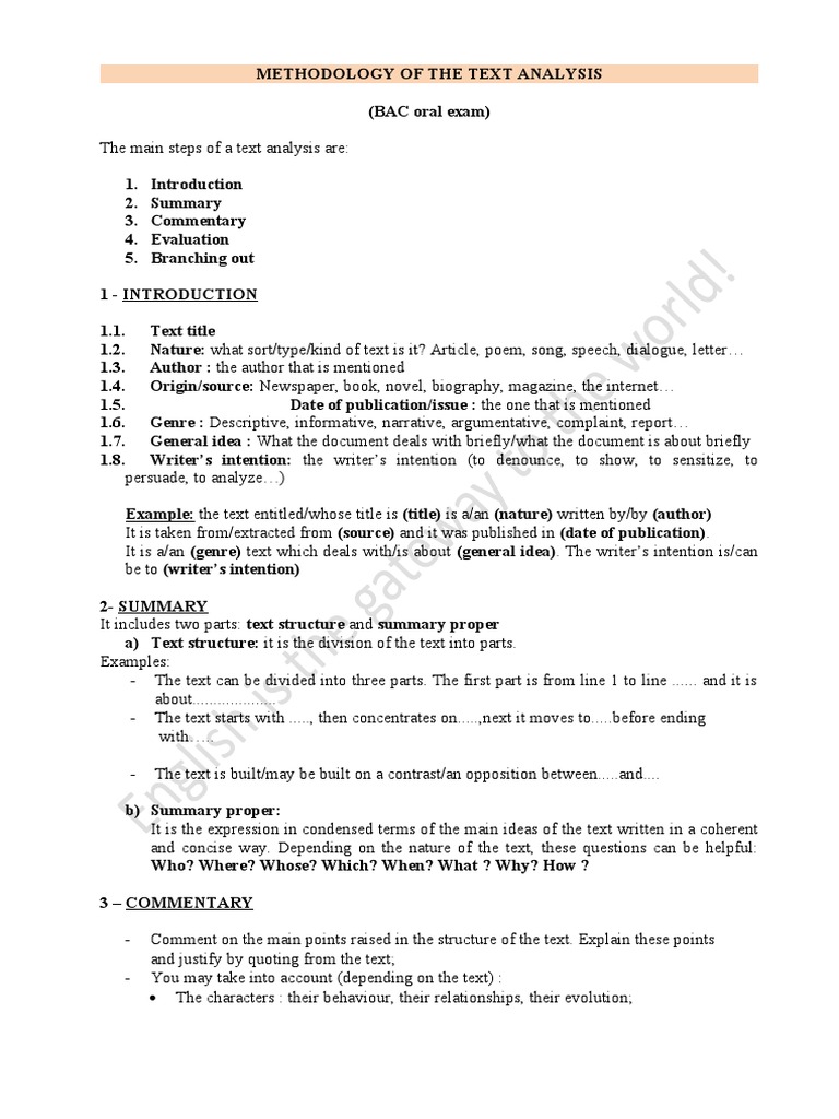 Text Analysis Methodology for BAC Exam | PDF | Experience | Human ...