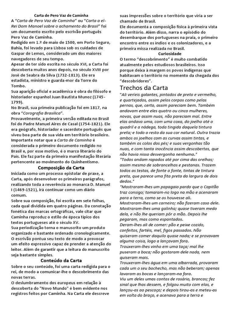 Carta de Pero Vaz de Caminha | PDF
