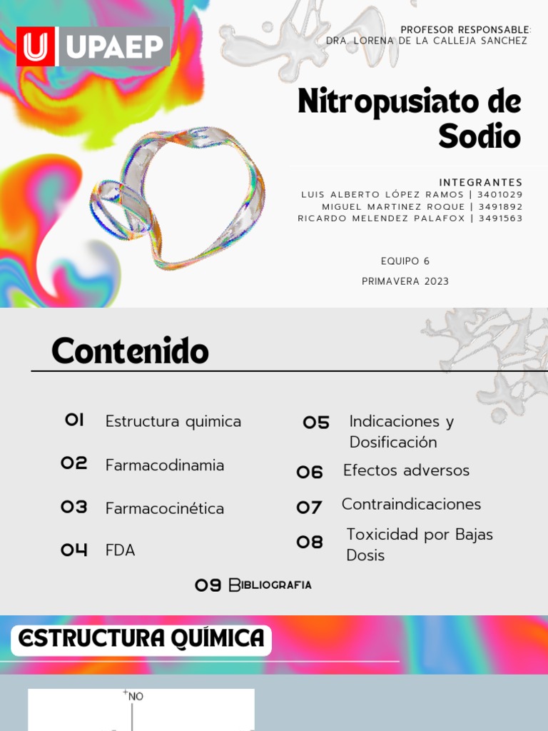 Nitropusiato de Sodio: Profesor Responsable: Dra. Lorena de La Calleja ...