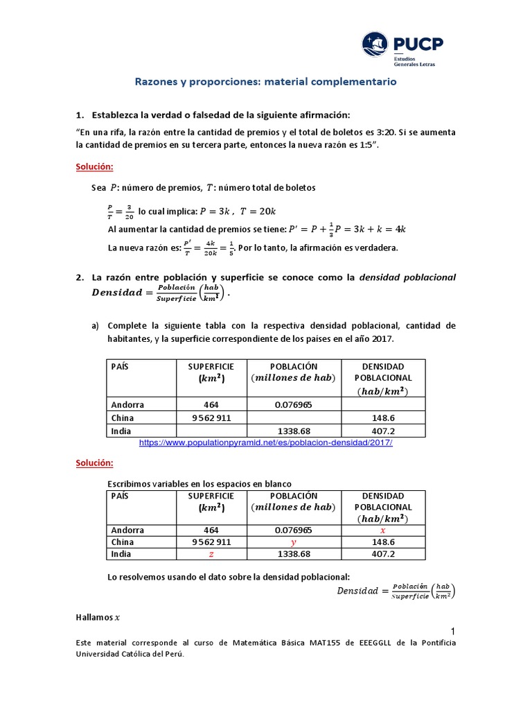 Razones y Proporciones Material Complementario | PDF | Matemáticas
