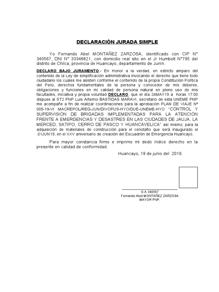 Declaración Jurada Simple | PDF | Ley estatutaria | Cartas Políticas