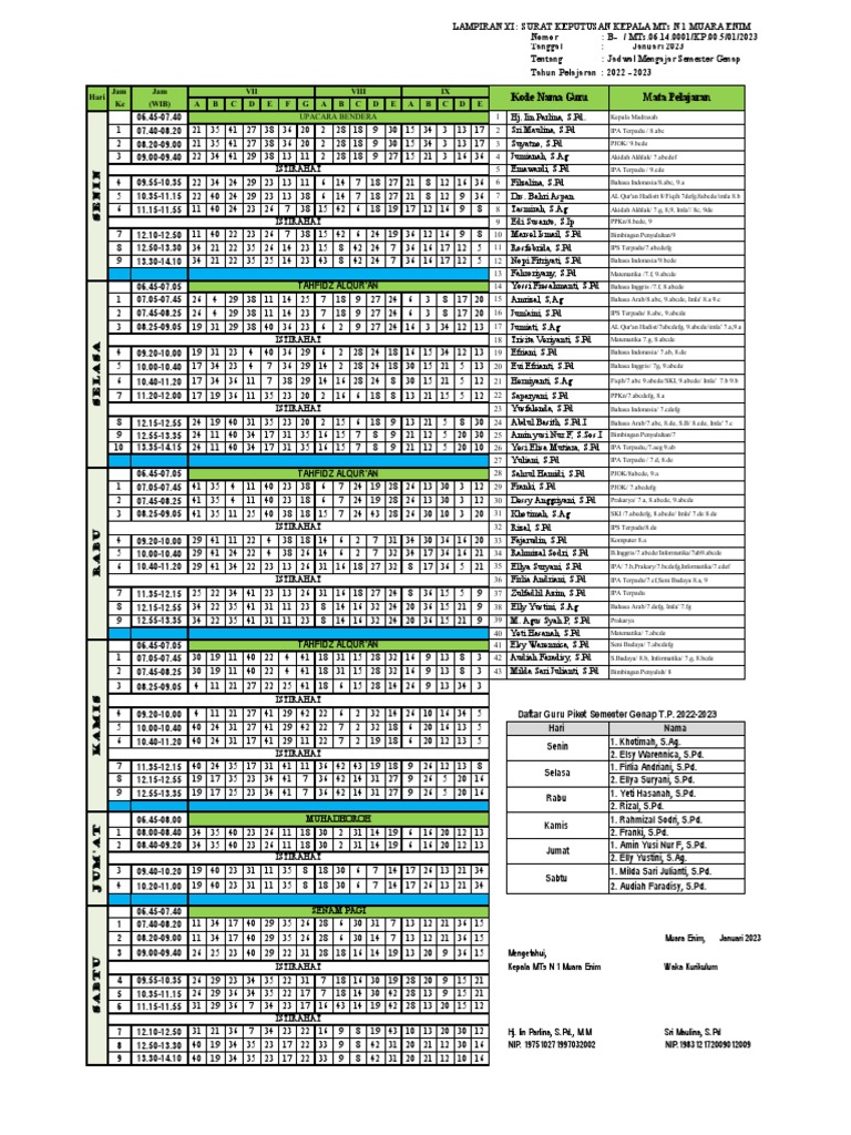 Jadwal Pelajaran SMT Genap 2023 | PDF