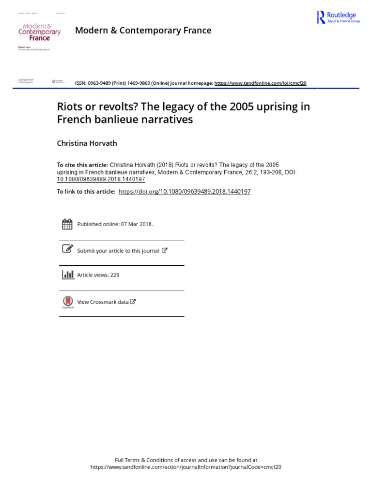 Riots or Revolts The Legacy of The 2005 Uprising in French Banlieue ...