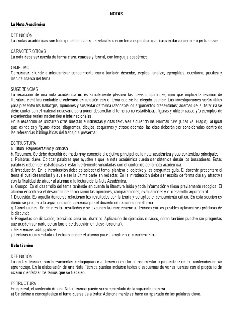Guía para la elaboración de notas académicas | PDF | Sumario abstracto ...