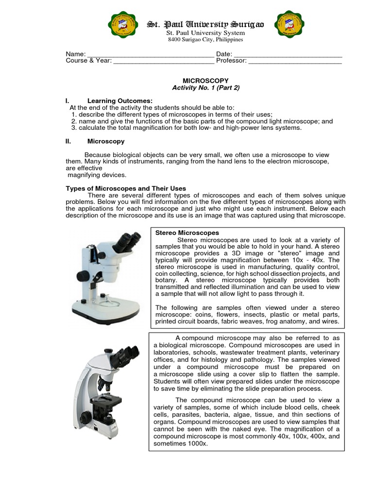 Types of Microscopes and Uses | PDF | Microscope | Chemistry